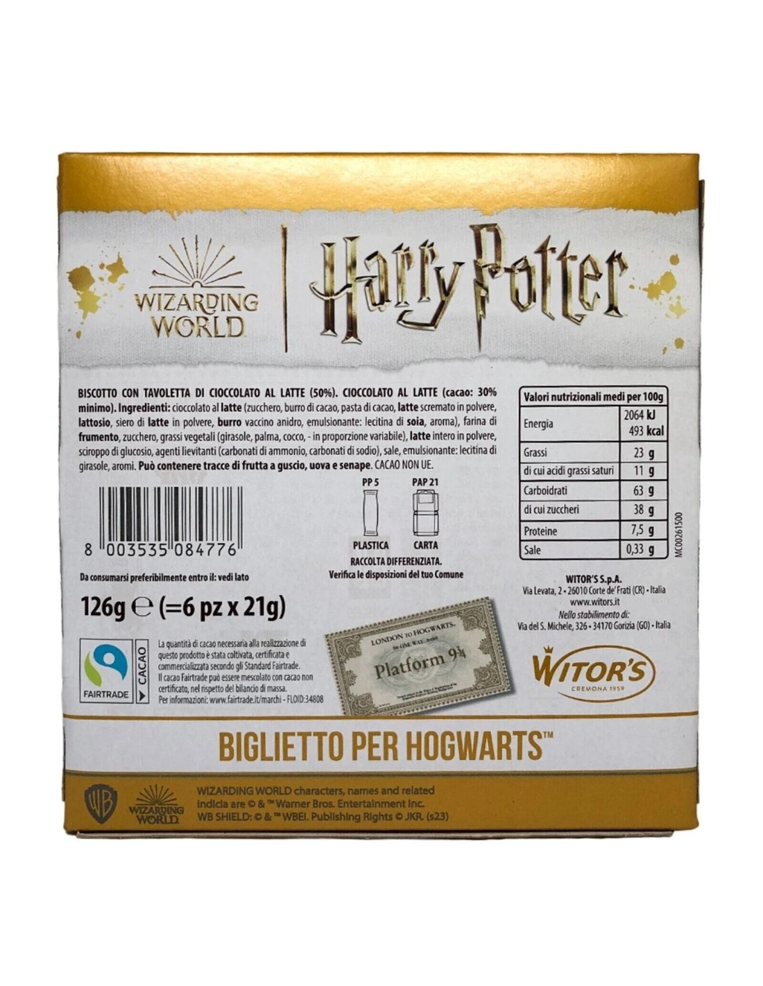 Witor's 6 Harry Potter milk chocolate biscuits - 126 gr